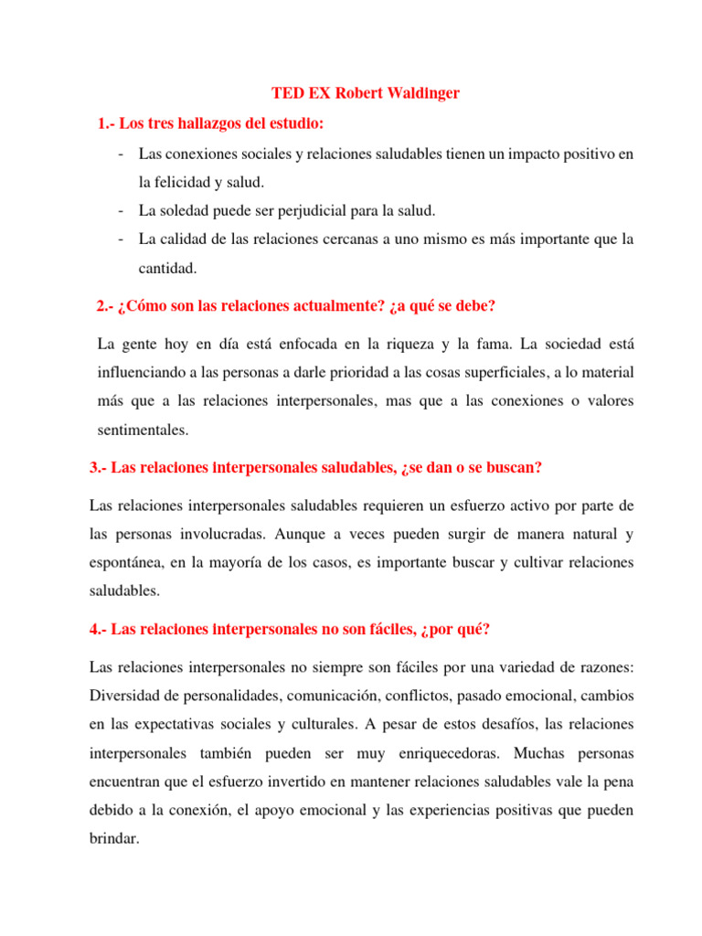 TED EX Robert Waldinger | PDF | Relaciones interpersonales | Sociedad