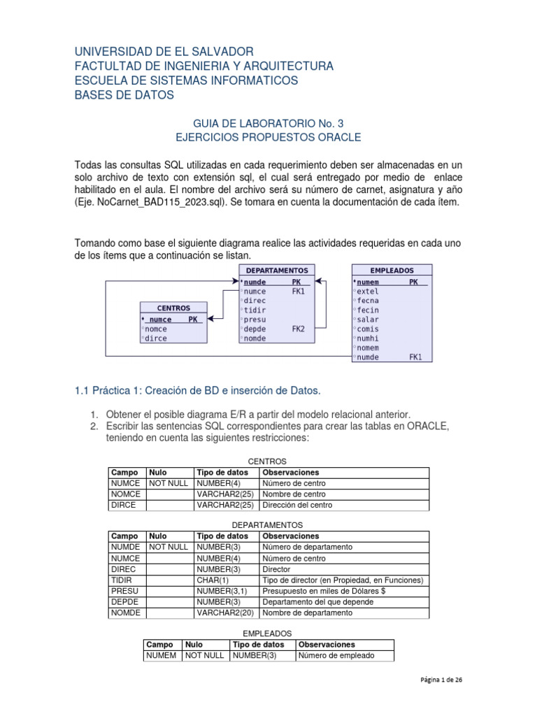 Guia de Ejercicios Laboratorio No. 3 | PDF | SQL | Recuperación de ...