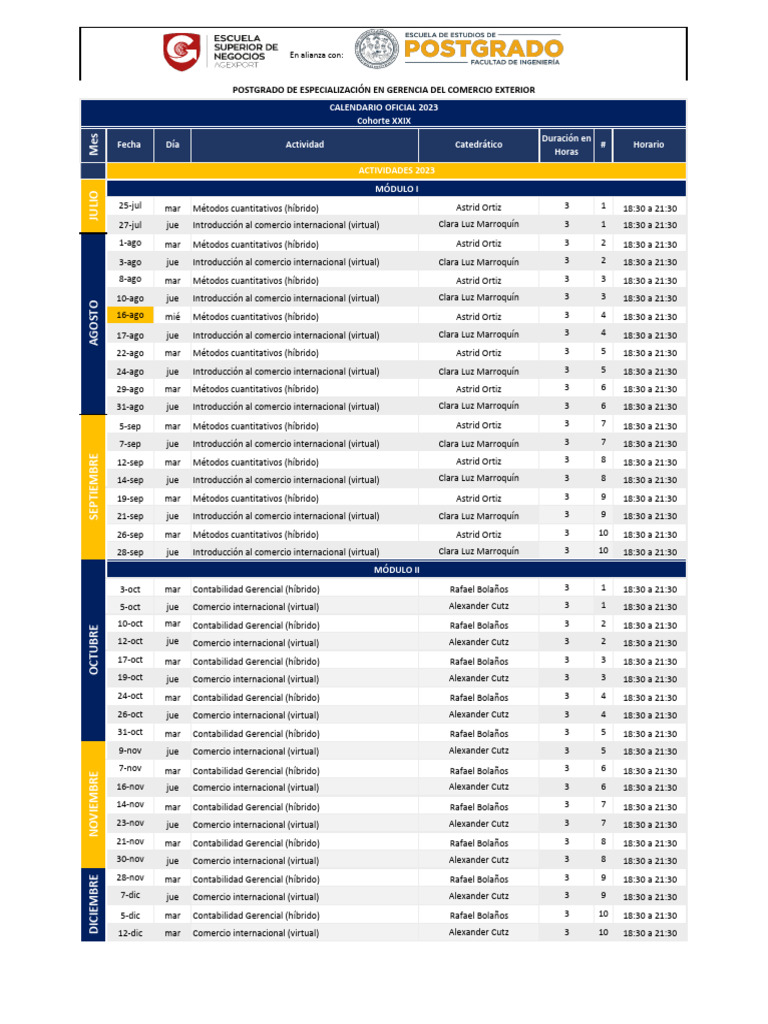 23-V2-Calendario Académico Postgrado C 29 - 231005 - 161306 | PDF | Business | Economias