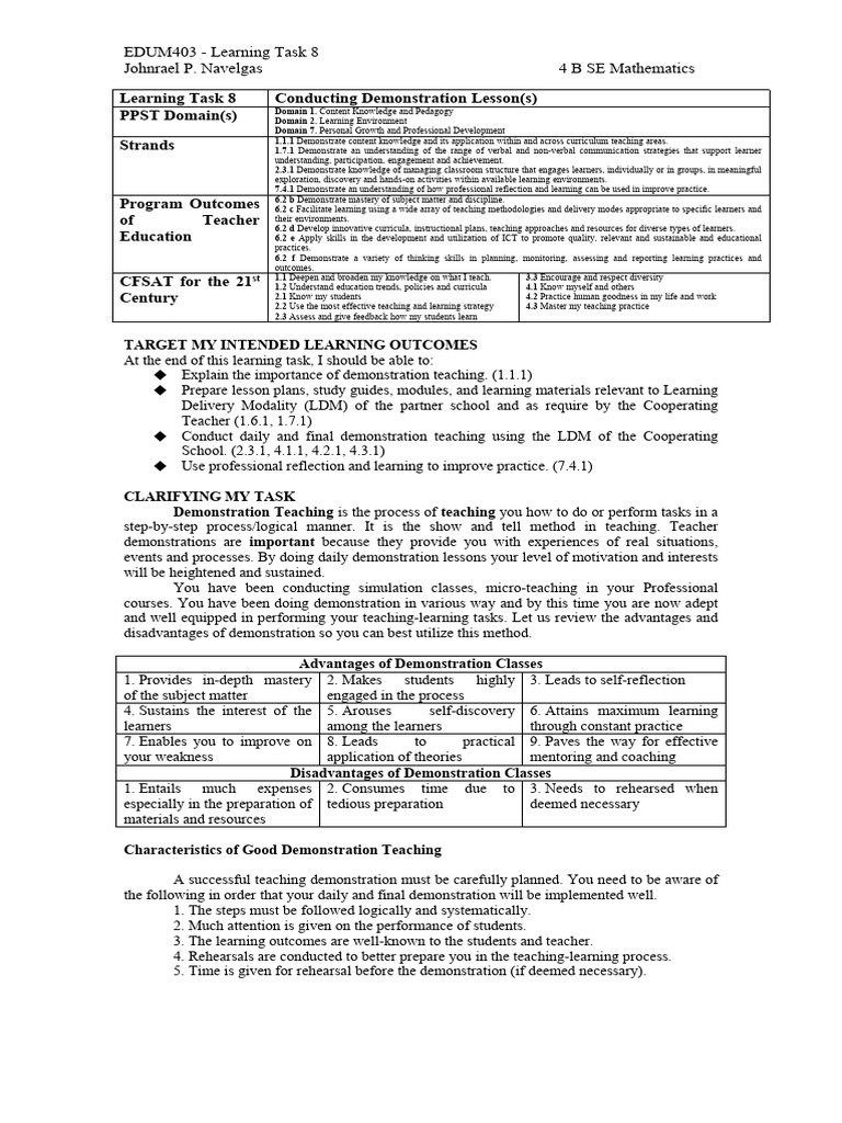 Learning Task 8 | PDF | Learning | Curriculum