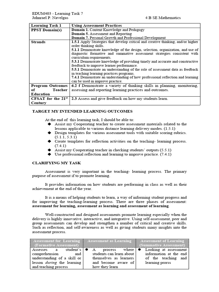 Learning Task 7 | Download Free PDF | Educational Assessment | Learning