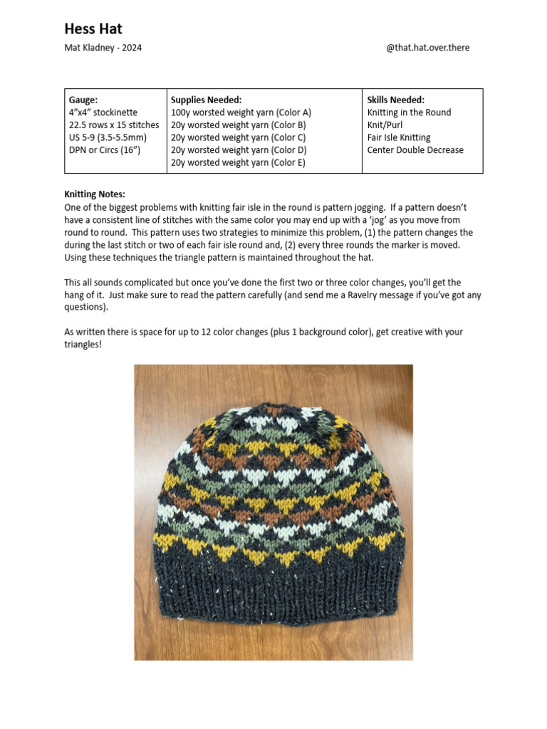 Hess Hat | PDF | Knitting | Fair Isle (Technique)