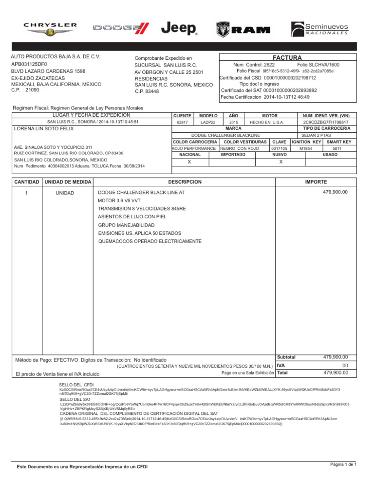 Factura Jeep, Dodge, Chrysler, Ram Seminuevos | PDF | Fabricantes de ...