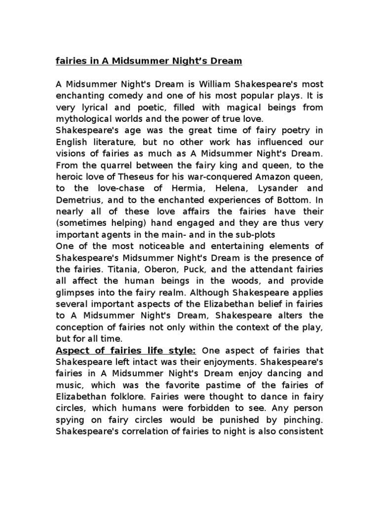 Fairies in A Midsummer Night's Dream | PDF | A Midsummer Night's Dream ...