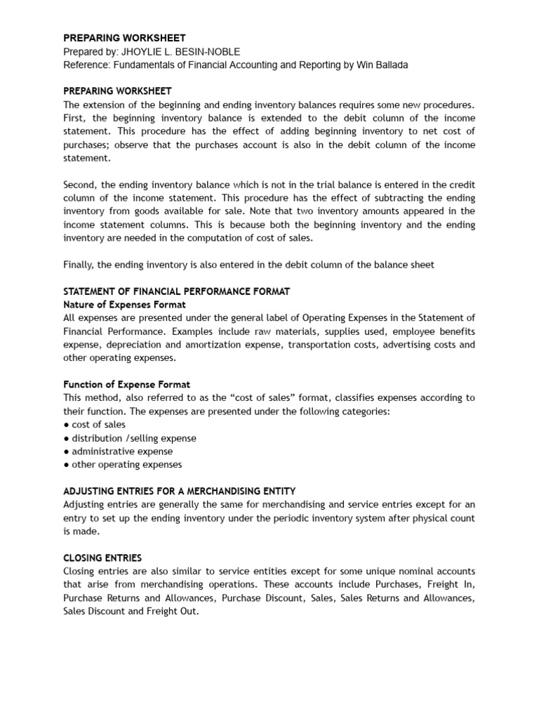 Preparing Worksheet | PDF | Debits And Credits | Expense