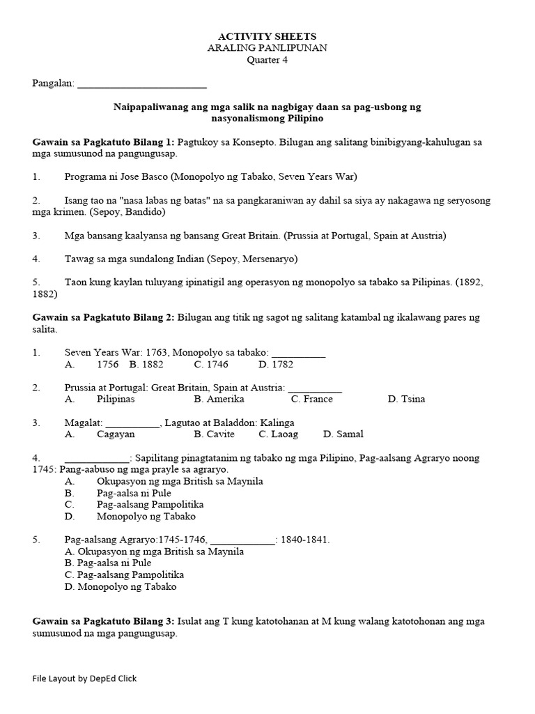 AP 5 Activity Sheet Q4 W1 | PDF