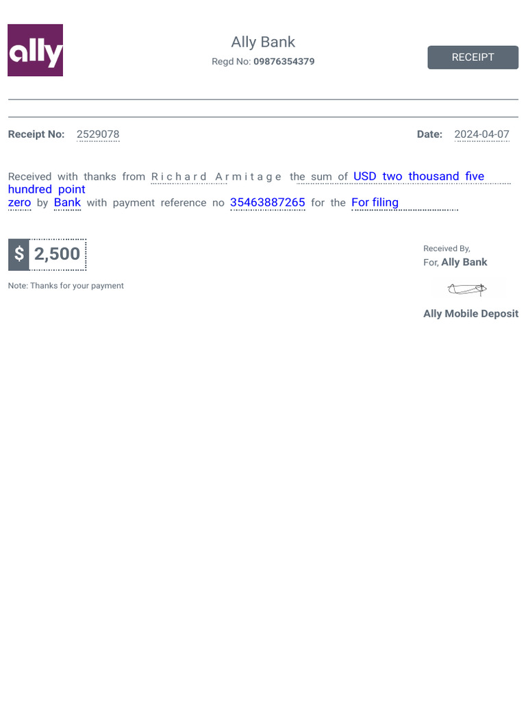 Ally Bank Payment Receipt | PDF