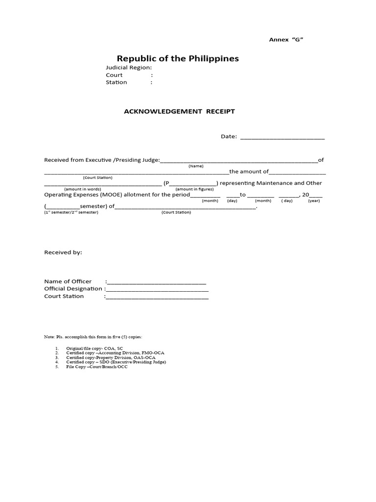 Court MOOE Acknowledgement Receipt Form | PDF