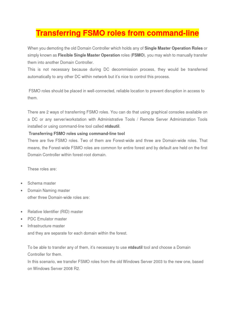 Transferring FSMO Roles From Command-Line | PDF | Microsoft Windows ...