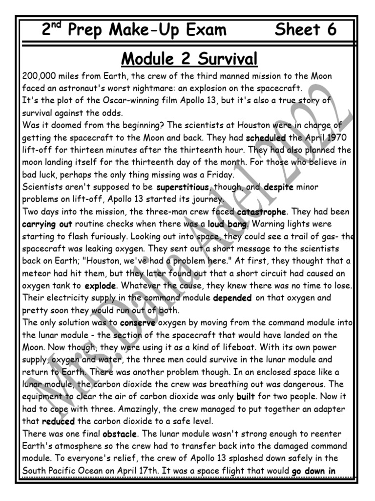 Exam Prep: Apollo 13 Survival | PDF | Apollo Program | Apollo Lunar Module