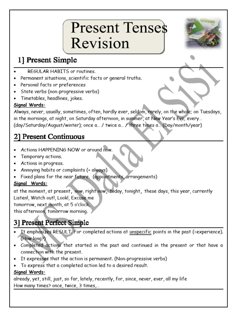 present tenses revision 1 | PDF | Grammatical Tense | Syntax
