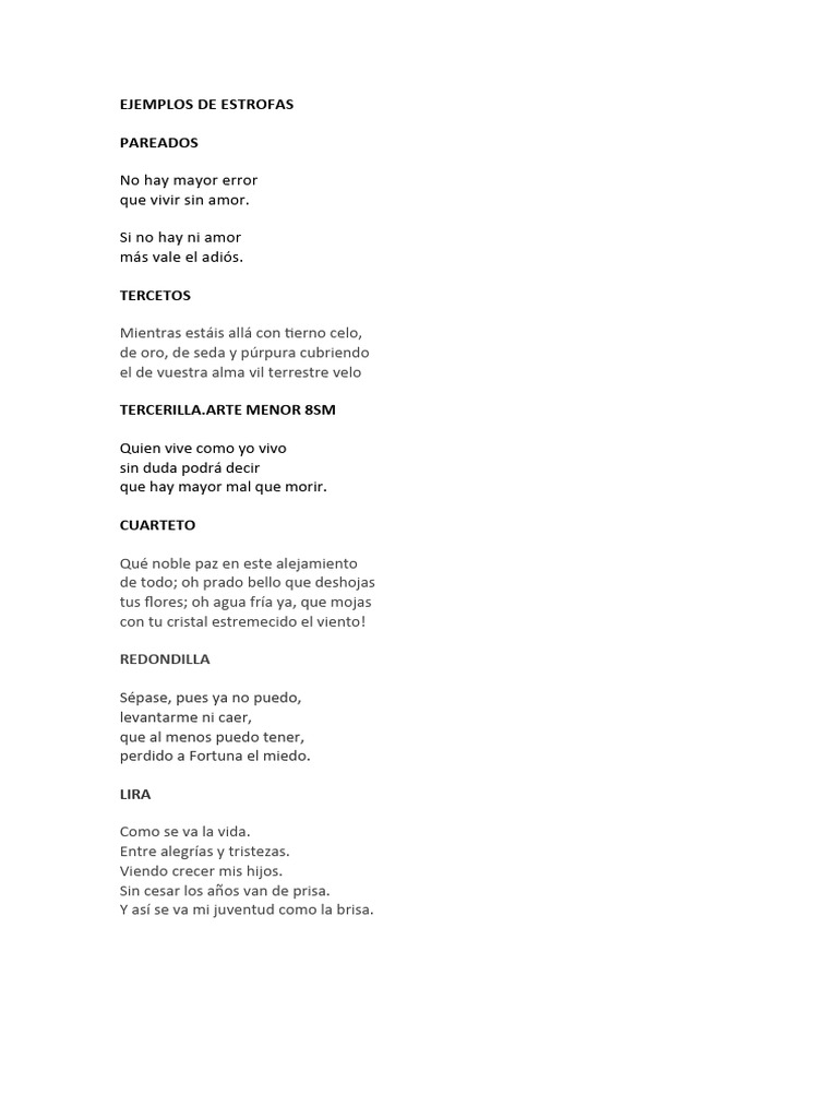 Ejemplos de Estrofas Poéticas en Español | PDF | Clásicos