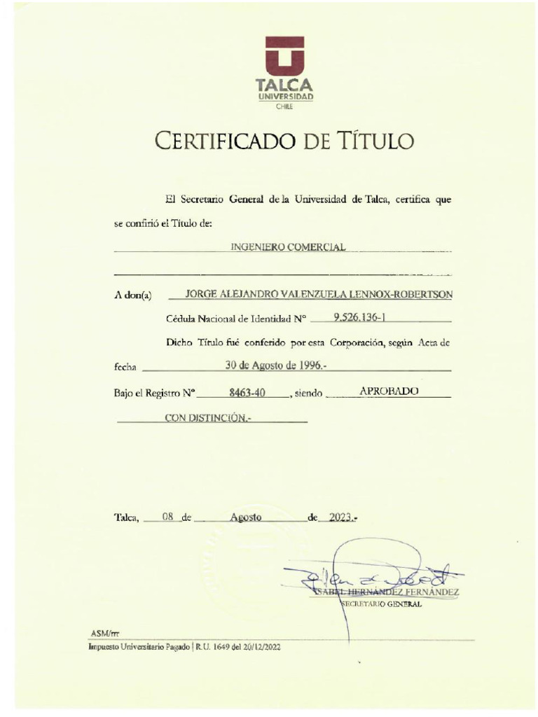 Certificado de Titulo | PDF