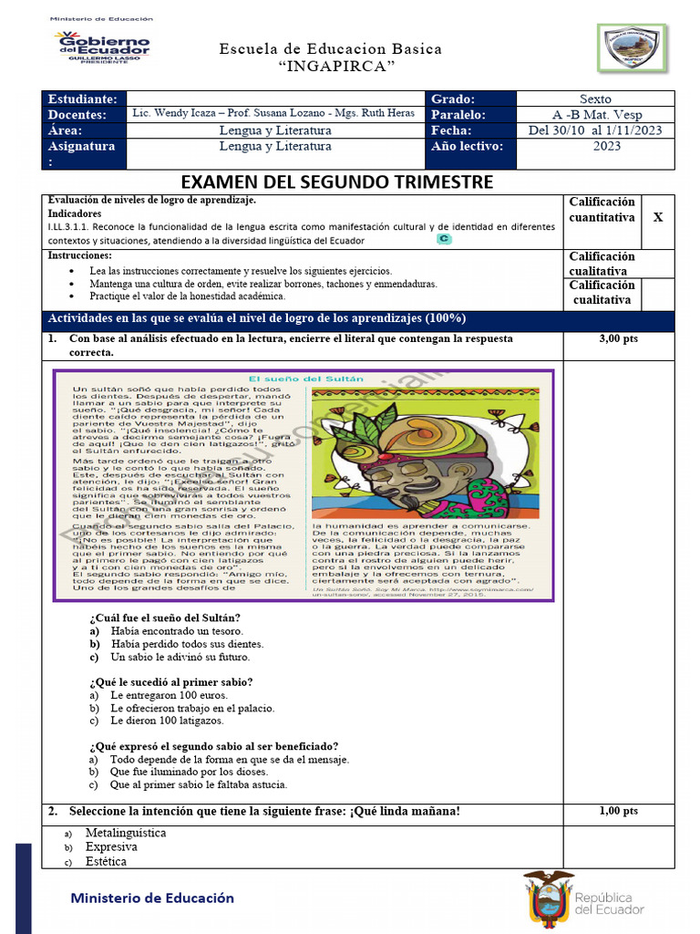 Eval - 6to - 3er - Trim - Mate - CCNN - Eca - Ingles | PDF | Educación primaria