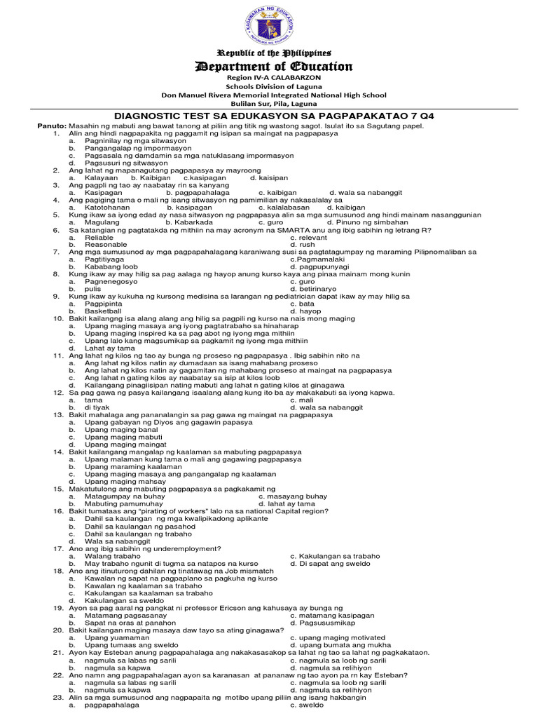 Diagnostic Test Esp 7 | PDF