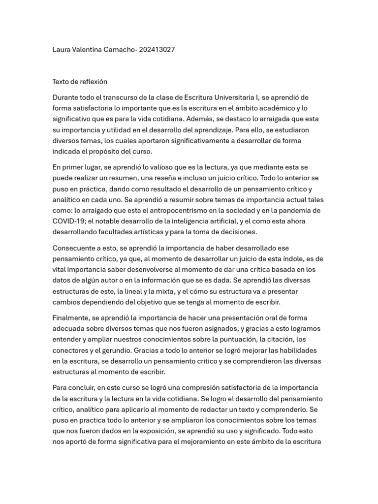 Reflexiones sobre Escritura Académica | PDF | Pensamiento crítico ...