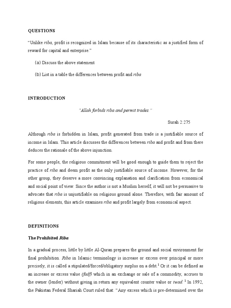 Riba Vs Profit | PDF | Islamic Banking And Finance | Interest