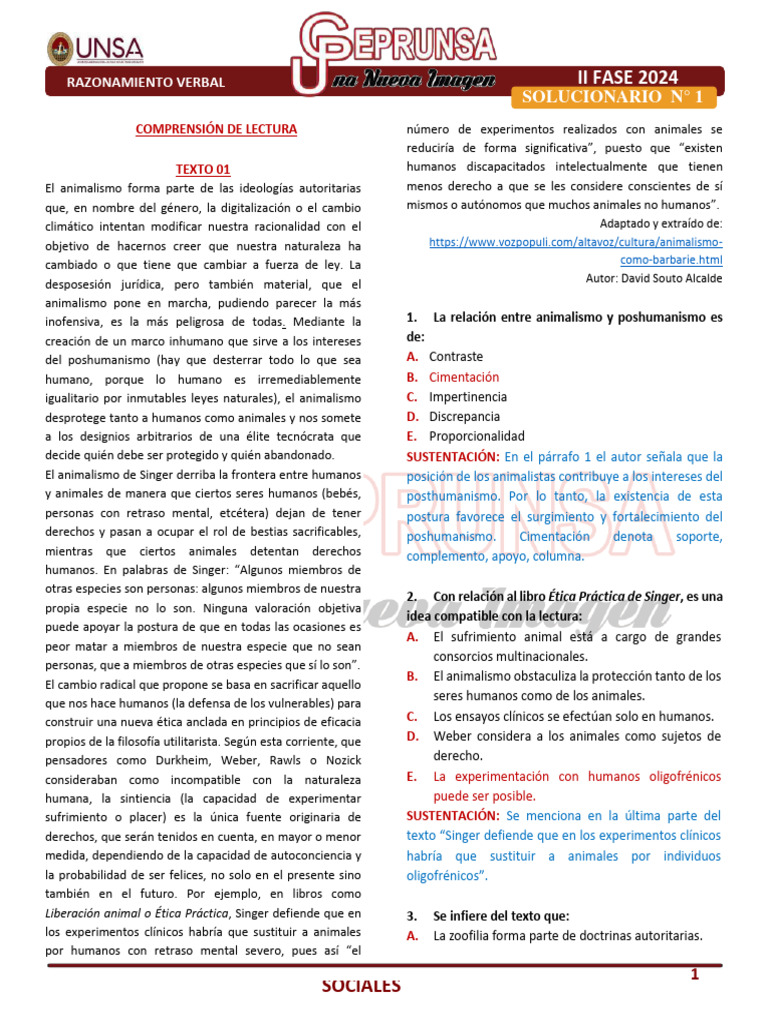 S1 (S) RAZ. VERBAL II FASE 2024 Cepreunsa | PDF | Hormigón | Especie en ...