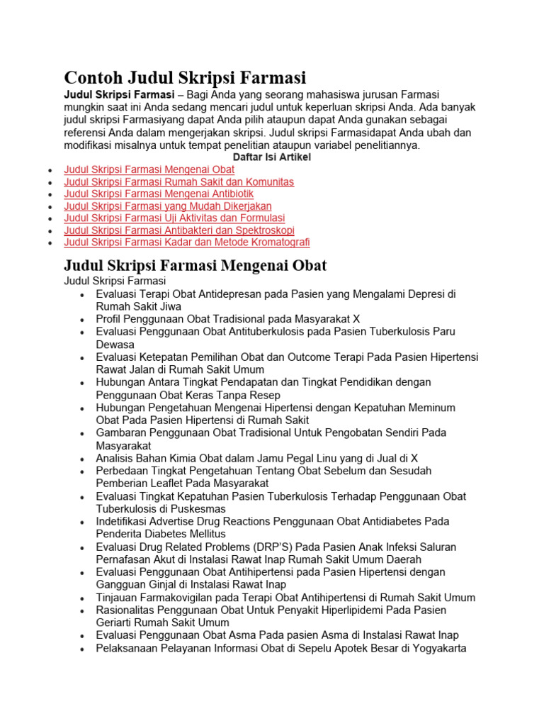 Contoh Judul Skripsi Farmasi | PDF