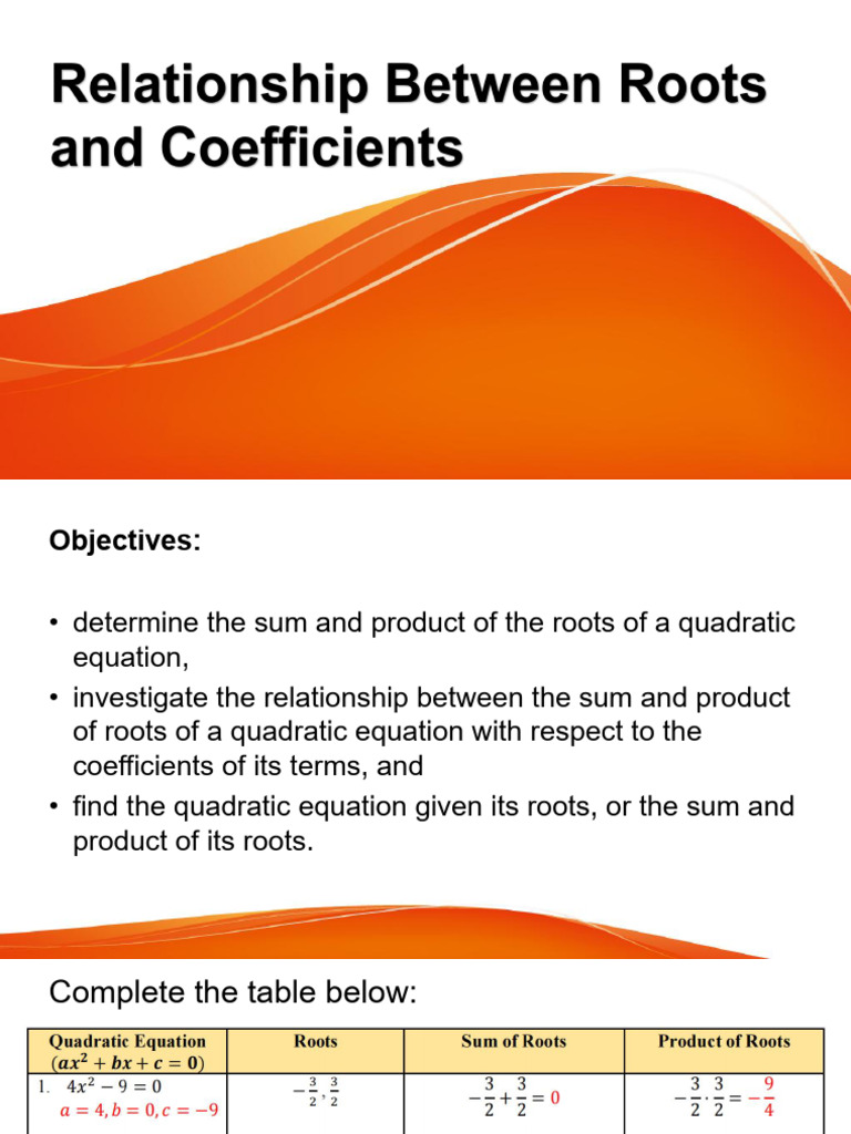 Relationship Between Roots and Coefficients | PDF