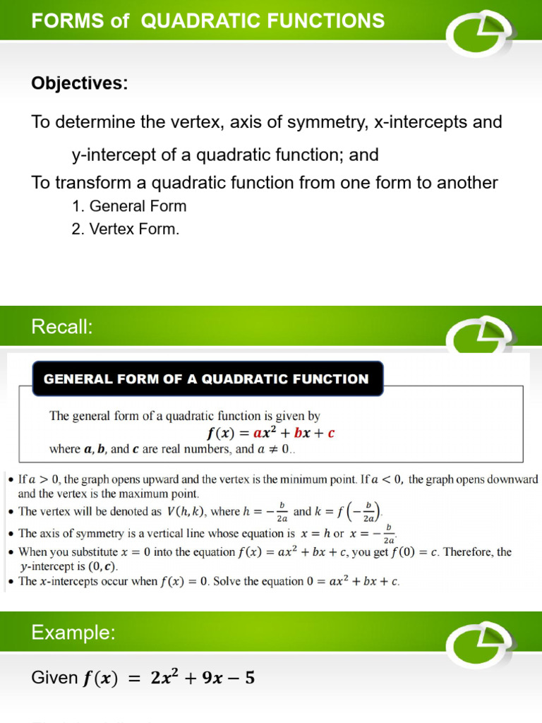 Forms of Quadratic Functions | PDF | Science & Mathematics