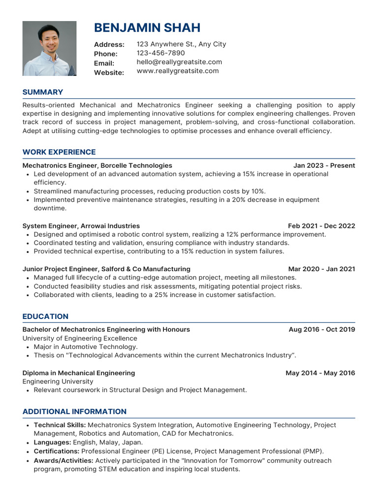 Blue and White Clean and Professional Resume (1) | PDF | Engineering | Mechatronics