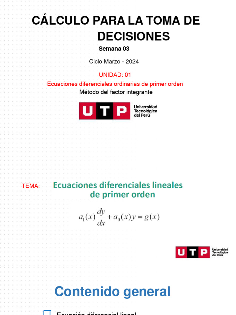 S03 - Ecuaciones Diferenciales Lineales de Primer Orden | PDF ...