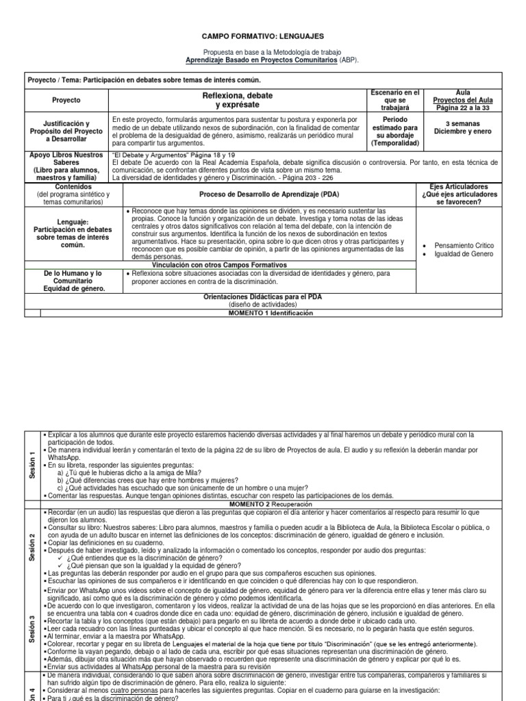 Proyecto Rflexiona, Debate y Exprésate Dicciembre - Enero | PDF ...