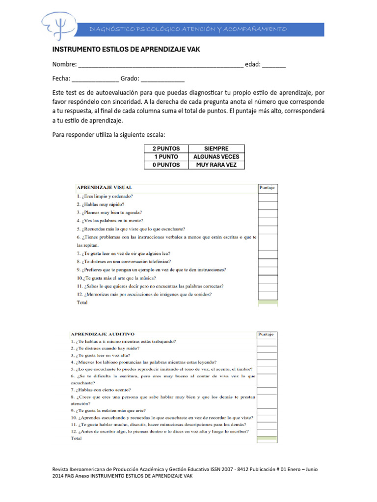 Test de Estilos de Aprendizaje VAK | PDF | Estilo de vida