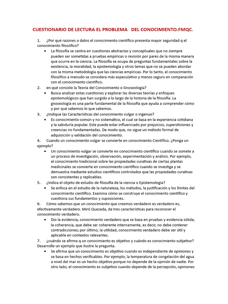Cuest. El Prob. Del Conoc. | PDF | Conocimiento | Teoría