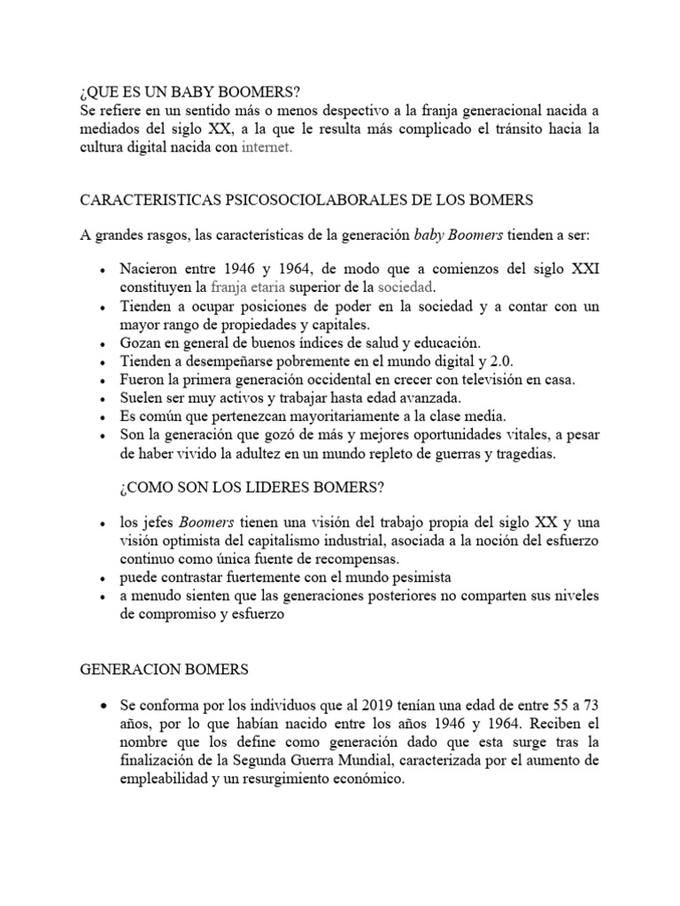 TAREA DE CARACTERISTICAS BABY BOOMERS | PDF | Baby Boomers