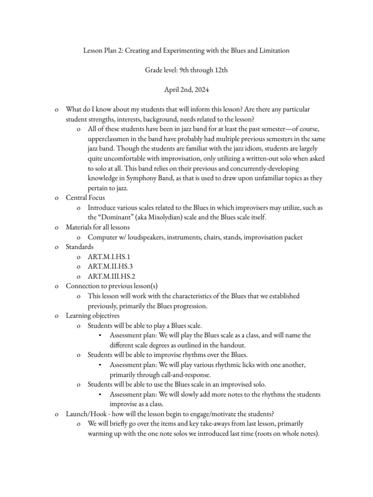 STP - Lesson 2 Plan and Reflection | PDF | Musical Compositions | Elements Of Music