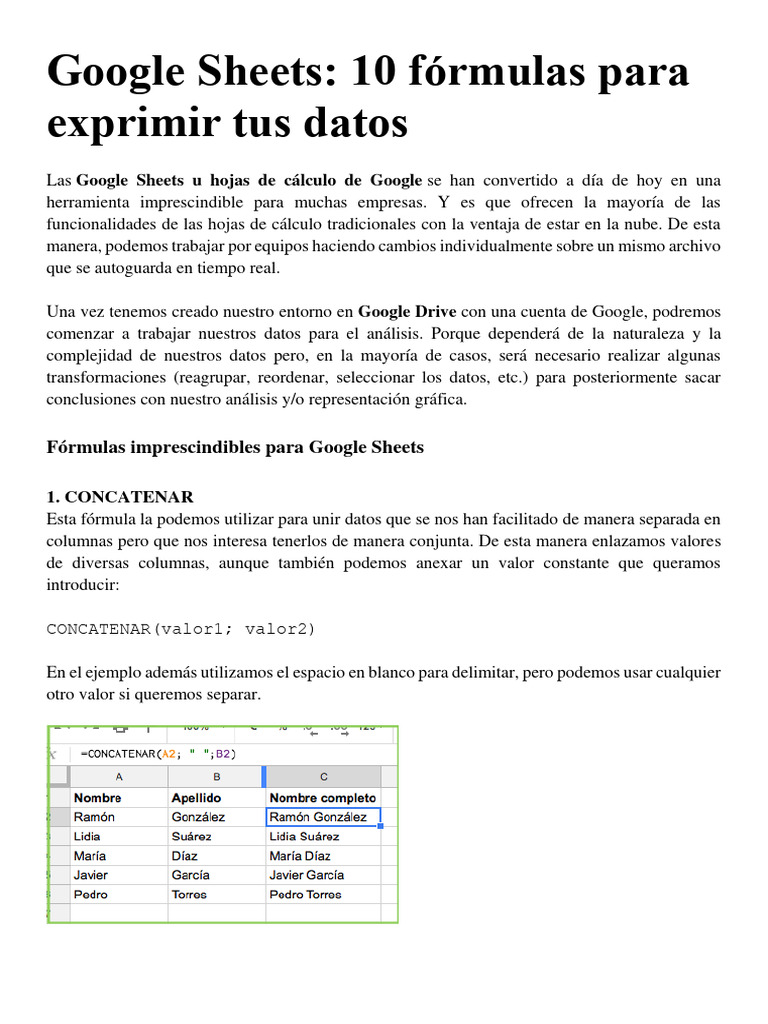 Google Sheets Formulas Más Comunes | PDF | Hoja de cálculo