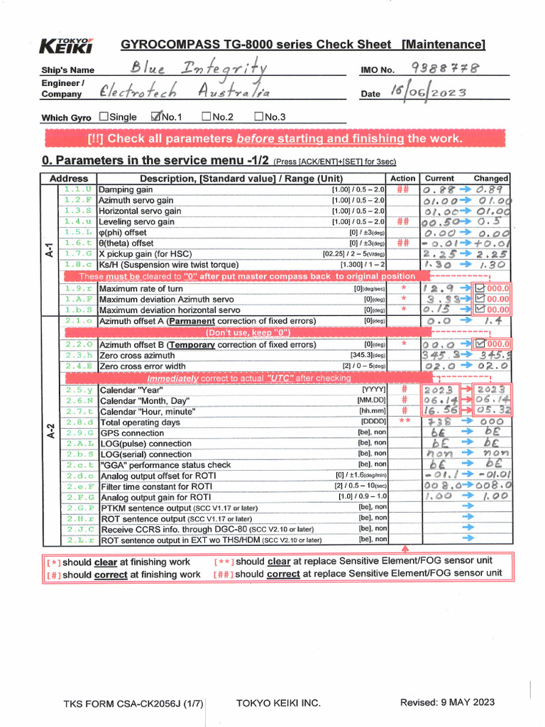 GYROCOMPASS TG-8000 Check Sheet | PDF