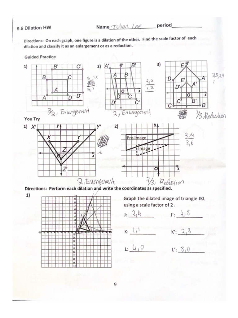 9.6 Dilation HW | PDF