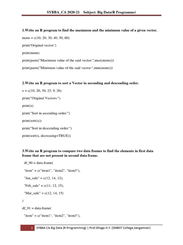 R - Programming Slip Solution | PDF | Matrix (Mathematics) | Applied ...