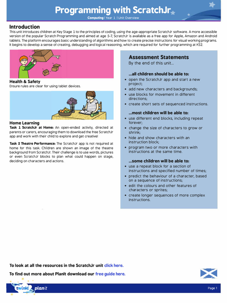 Year 1 Programming With ScratchJr Planning Overview CfE - Ver - 1 | PDF | Computer Programming ...