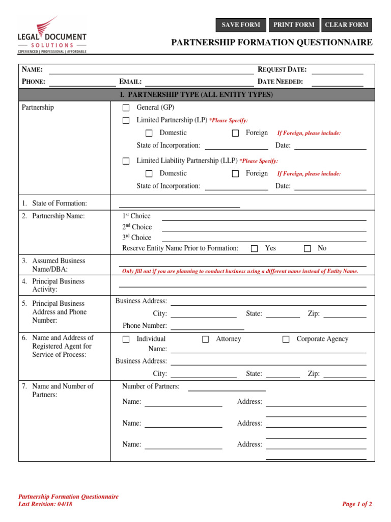 Partnership Formation Questionnaire | PDF | Partnership | Limited ...