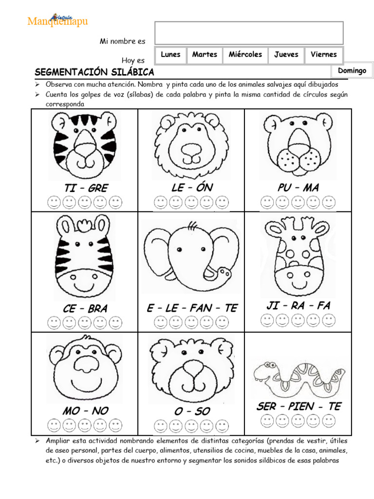 Actividades de Segmentación Silábica | PDF