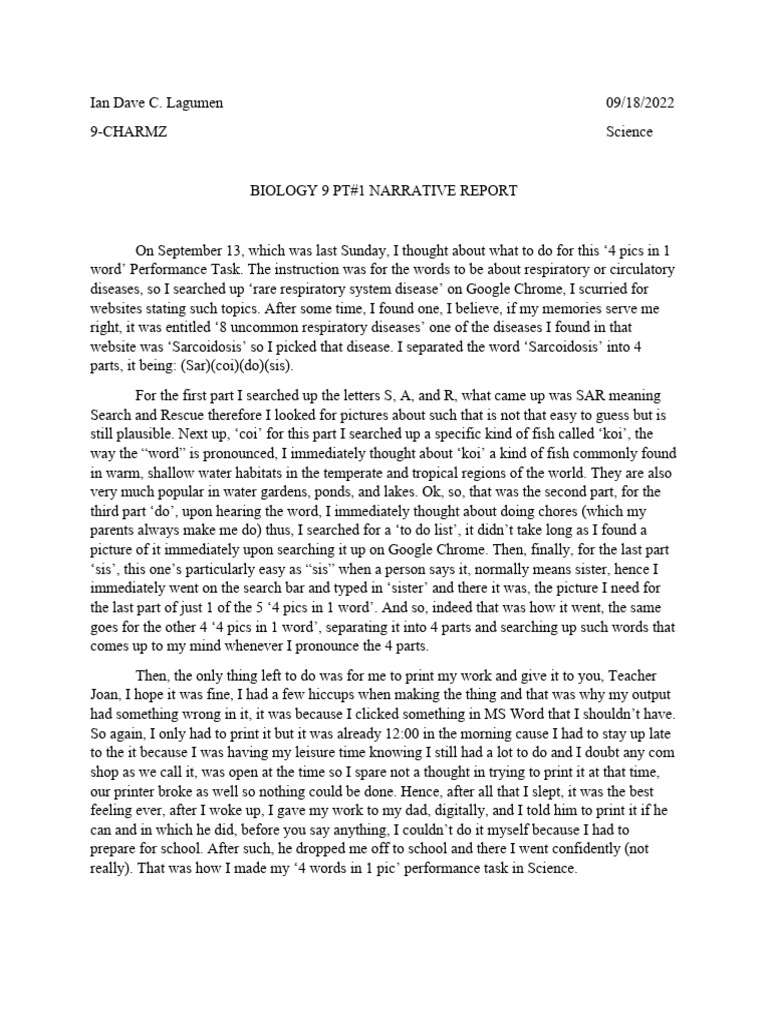 Science PT 1 Narrative Report | PDF