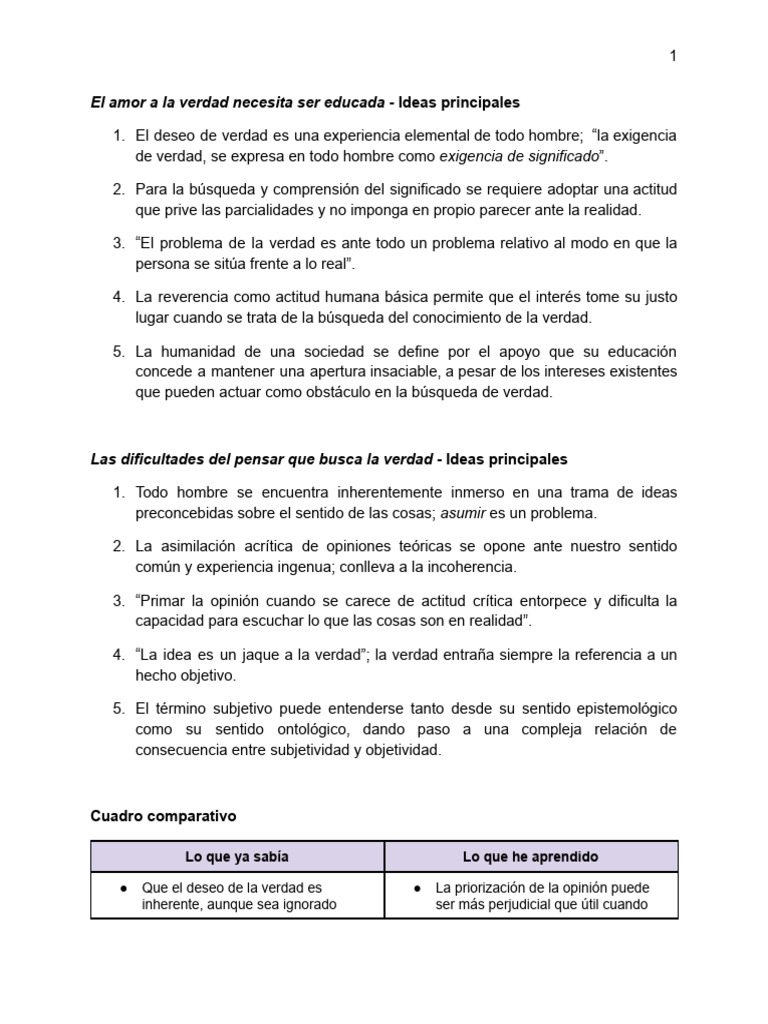 Actividad - El Amor A La Verdad | PDF | Verdad | Experiencia