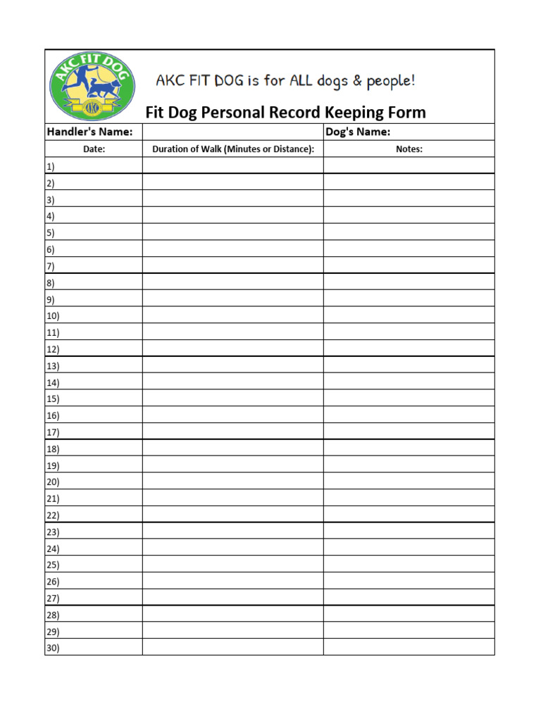 Fit Dog Record Keeping Form | PDF