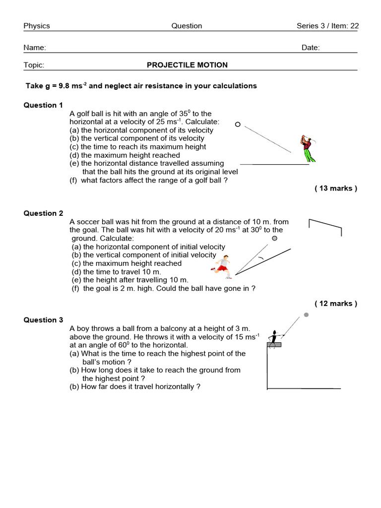 Projectile Motion Practice Questions | PDF