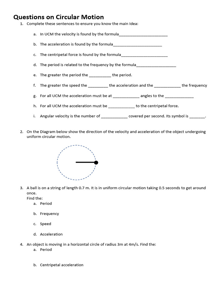 Questions On Circular Motion | PDF | Acceleration | Force