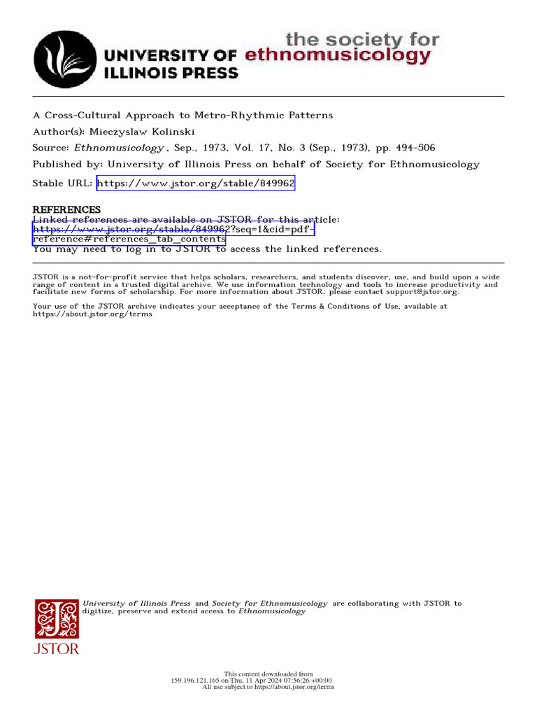 A Cross-Cultural Approach to Metro-Rhythmic Patterns | PDF | Rhythm | Stress (Linguistics)