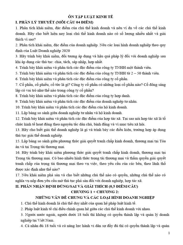 Ôn tập Đ - S và bài tập LKT 2023 | PDF