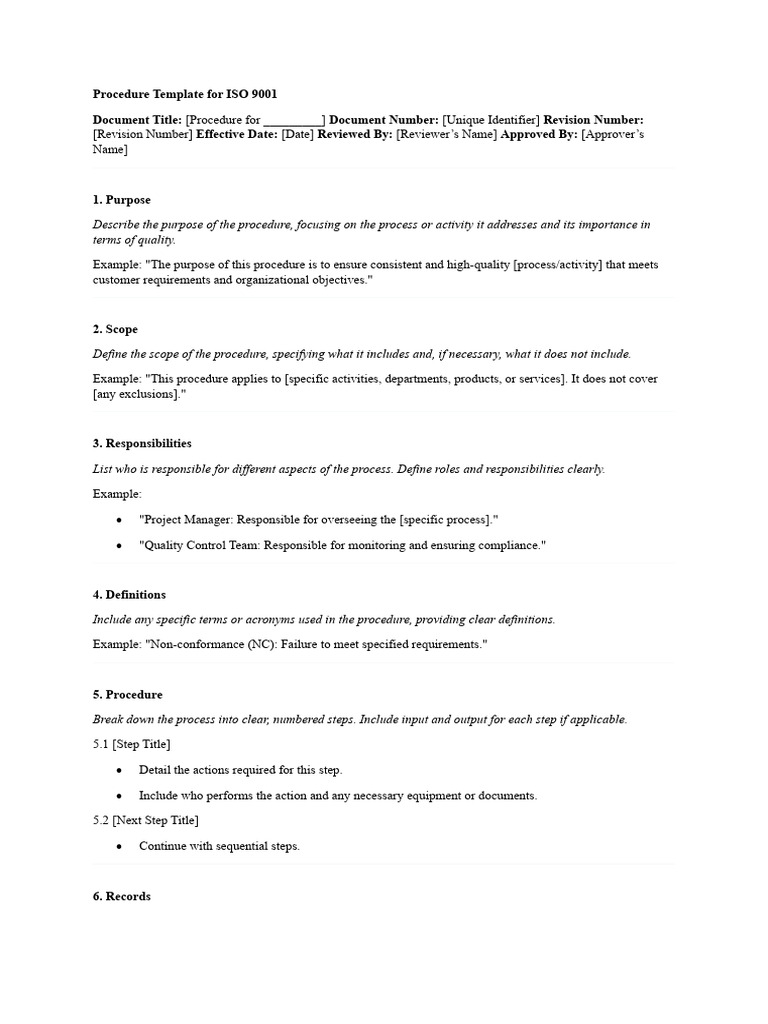 Procedure Template For ISO 9001 | PDF | Quality Management System | Iso ...
