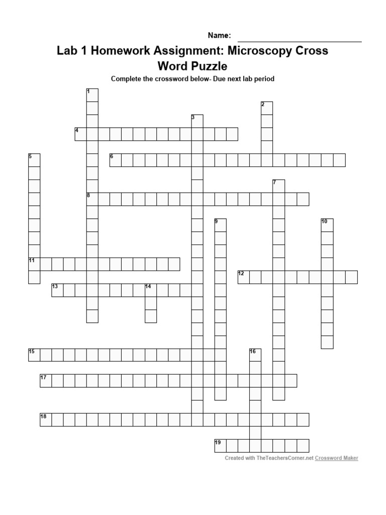 Lab1 Homework Assignment - Microscopy Cross Word Puzzle | PDF | Lenses | Scientific Techniques