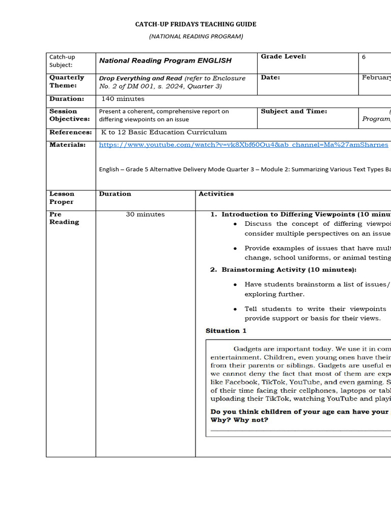 GRADE 6-National Reading Program | PDF | Education Theory | Pedagogy