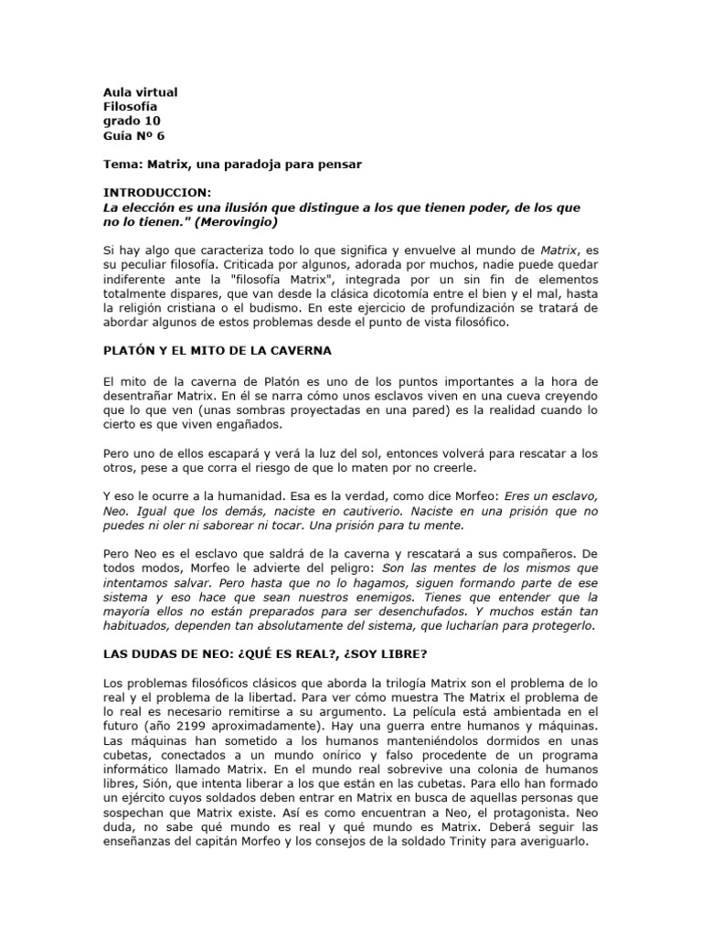 Filosofía de Matrix para estudiantes | PDF | René Descartes | Metafísica